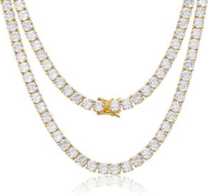 moissanite tennis necklace 18k gold plated 925 sterling silver yellow white gold plated moissanite diamond tennis choker chain wedding necklaces 3/4/5mm 16-24 inch jewelry gift for women men (gold)