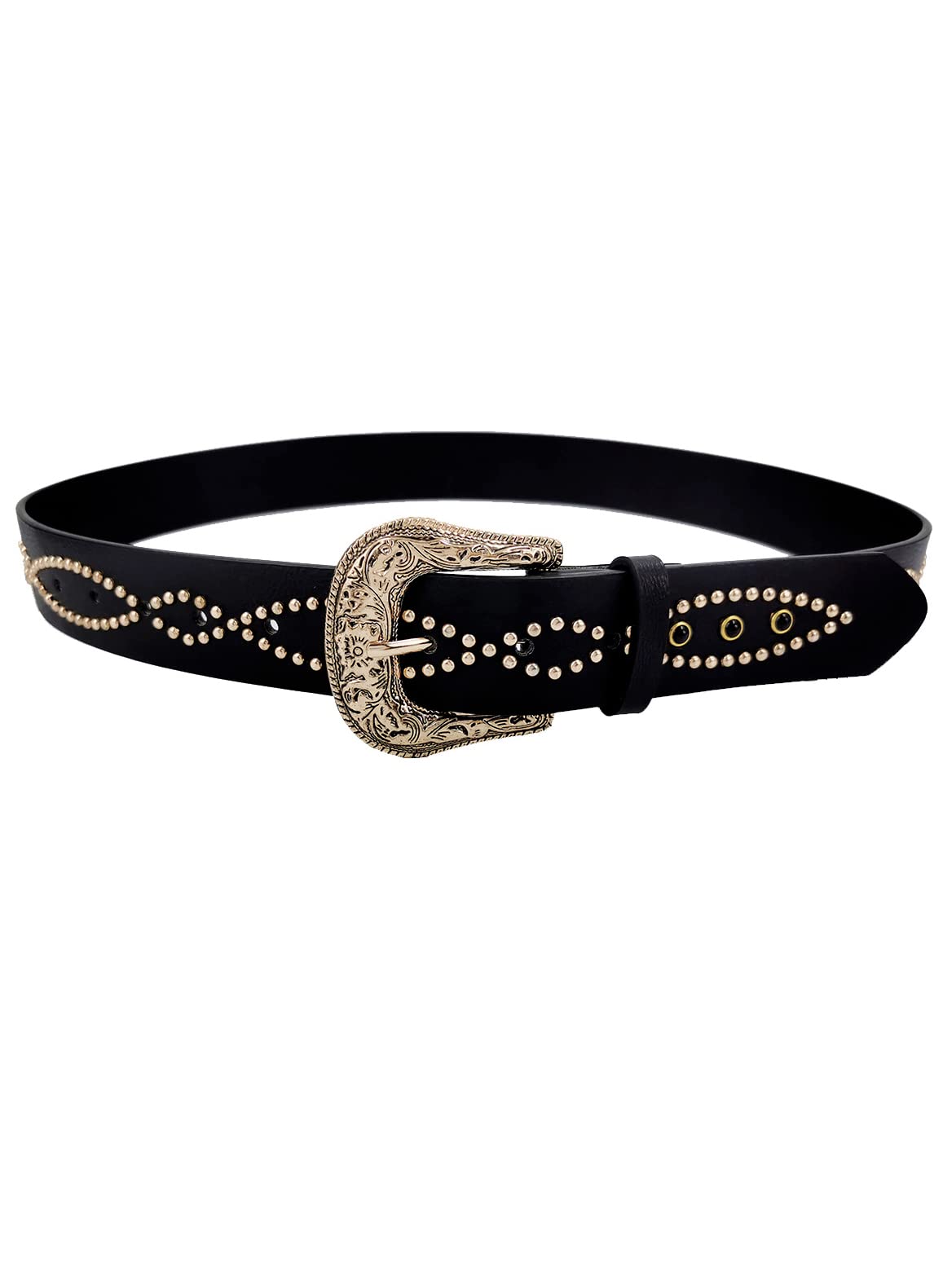 TOPACC Western Belts for Women Cowgirl Cowboy Rivet Studded Country Fashion Punk Belt for Jeans Black