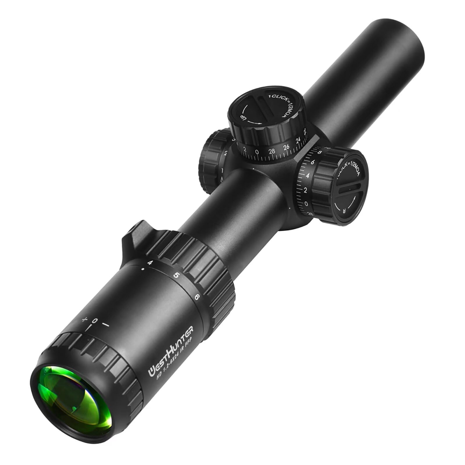 WestHunter Optics HD 1.2-6x24 IR FFP Compact Riflescope, 30mm Tube First Focal Plane Tactical Shooting Scope with Illuminated 1/2 MOA Reticle | Picatinny Shooting Kit A