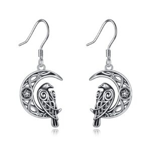 raven earrings 925 sterling silver crescent moon crow witchy dangle earrings halloween jewelry gifts for women