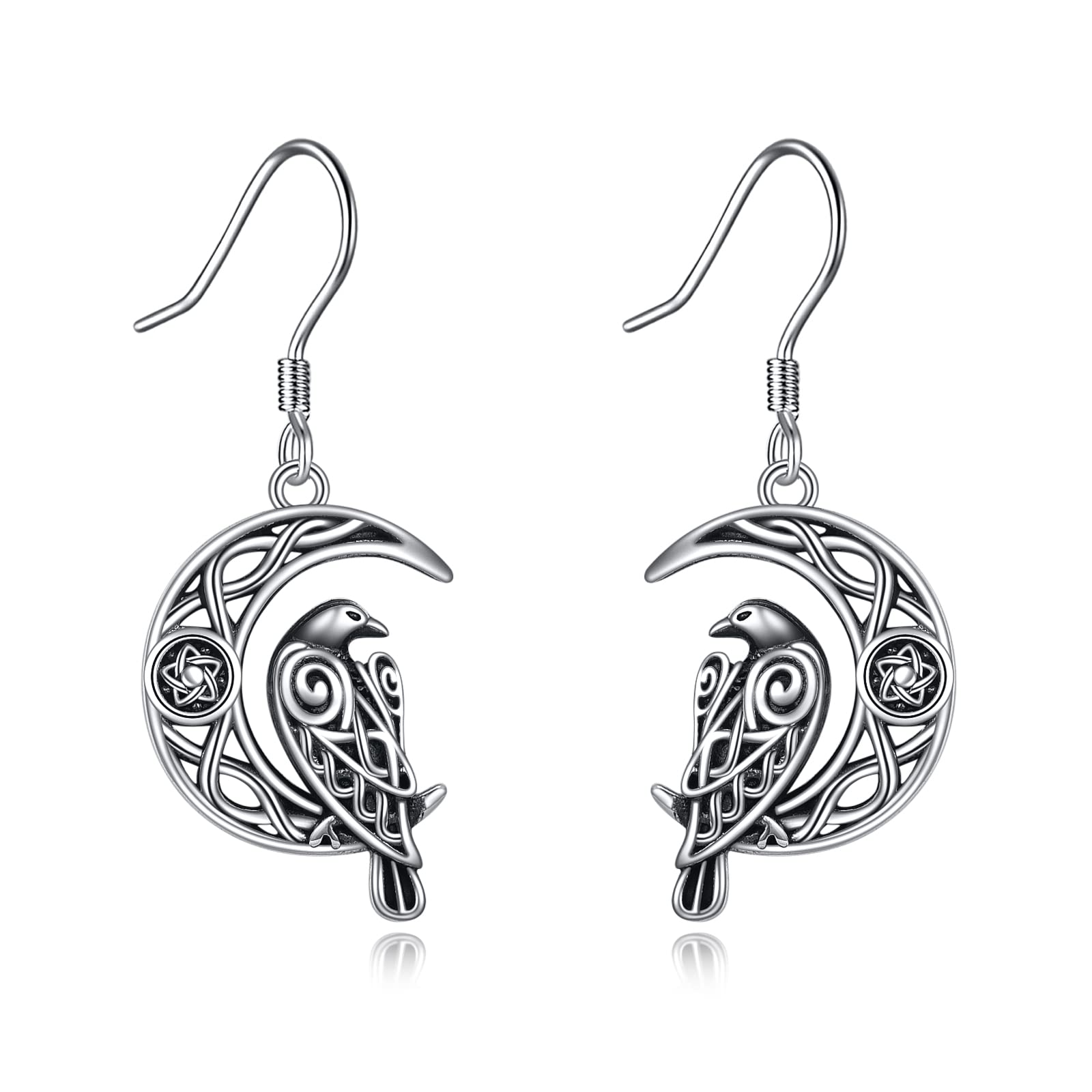 Raven Earrings 925 Sterling Silver Crescent Moon Crow Witchy Dangle Earrings Halloween Jewelry Gifts for Women