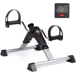 icedeer under desk bike folding pedal exerciser for seniors - portable mini exercise bike foot pedal exerciser with electronic display for legs and arms sitting workout