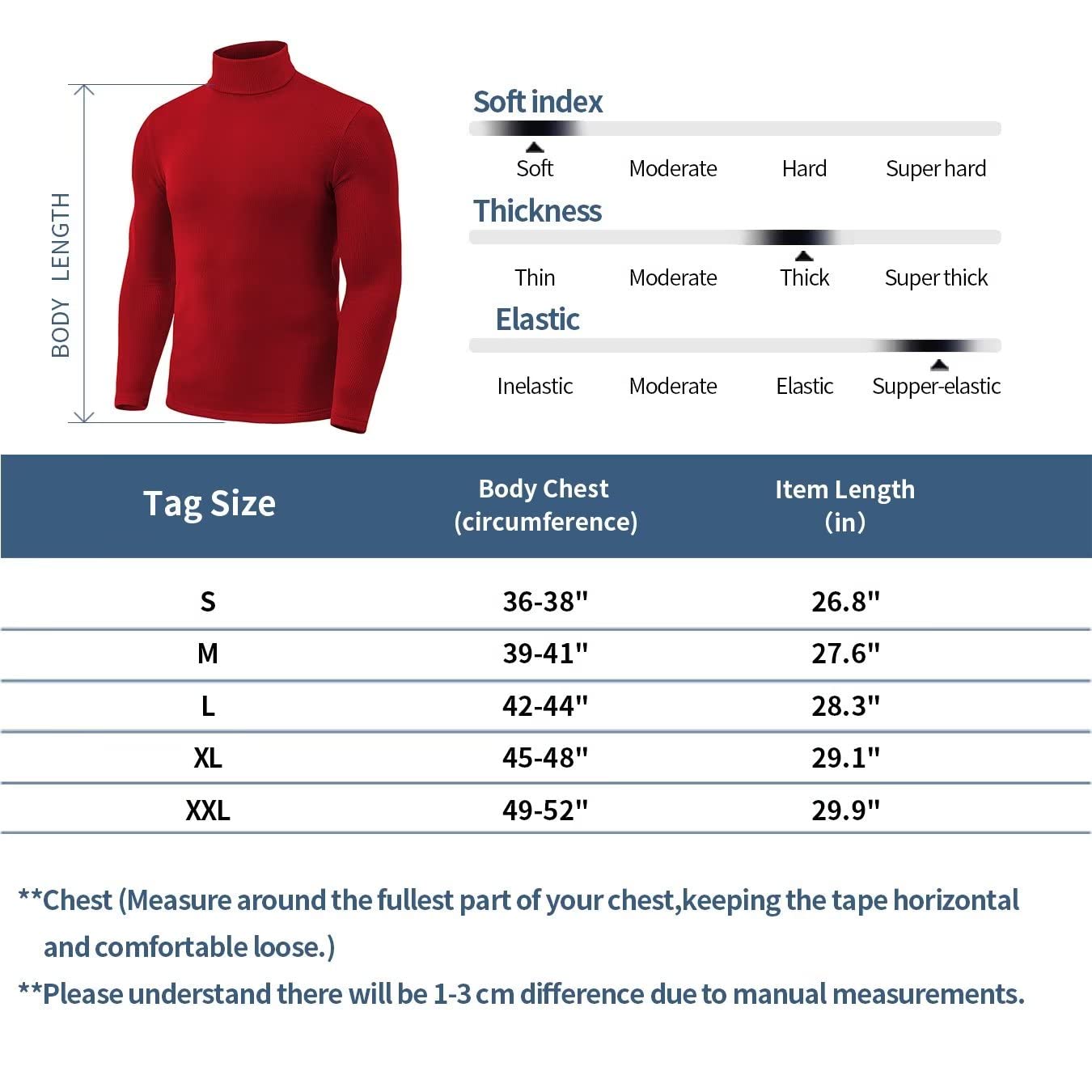 Zengjo Thermal Base Layer Men Turtlenck Long Sleeve(Orange,S)