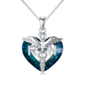 seiyang rn pendant 925 sterling silver rn graduation gifts for nurse 2023 with crystal caduceus rn necklace nurse's day jewelry gift for women