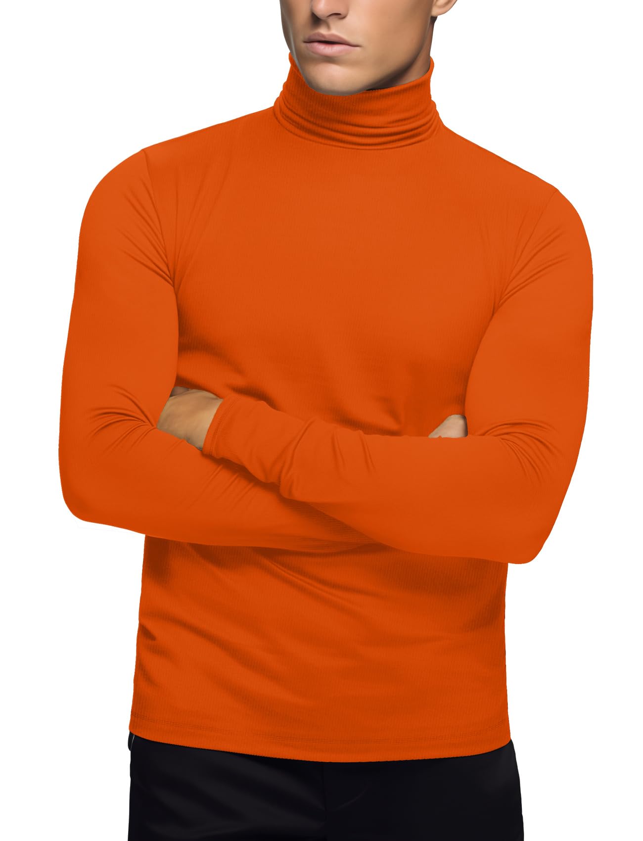 Zengjo Thermal Base Layer Men Turtlenck Long Sleeve(Orange,S)