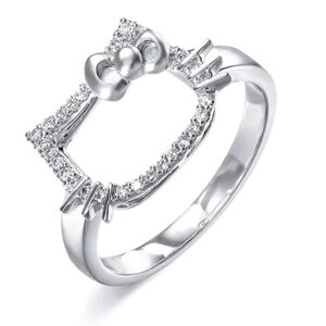 0.20 ct round cut created white diamond hello kitty women's engagement ring 14k white gold plated 925 sterling silver5.5