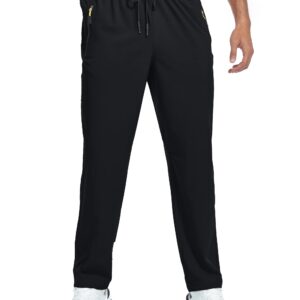 GAXIDES Mens Athletic Workout Jogging Pants with Zipper Pockets Waterproof Sweatpants Mens Lightweight Quick Dry Black M