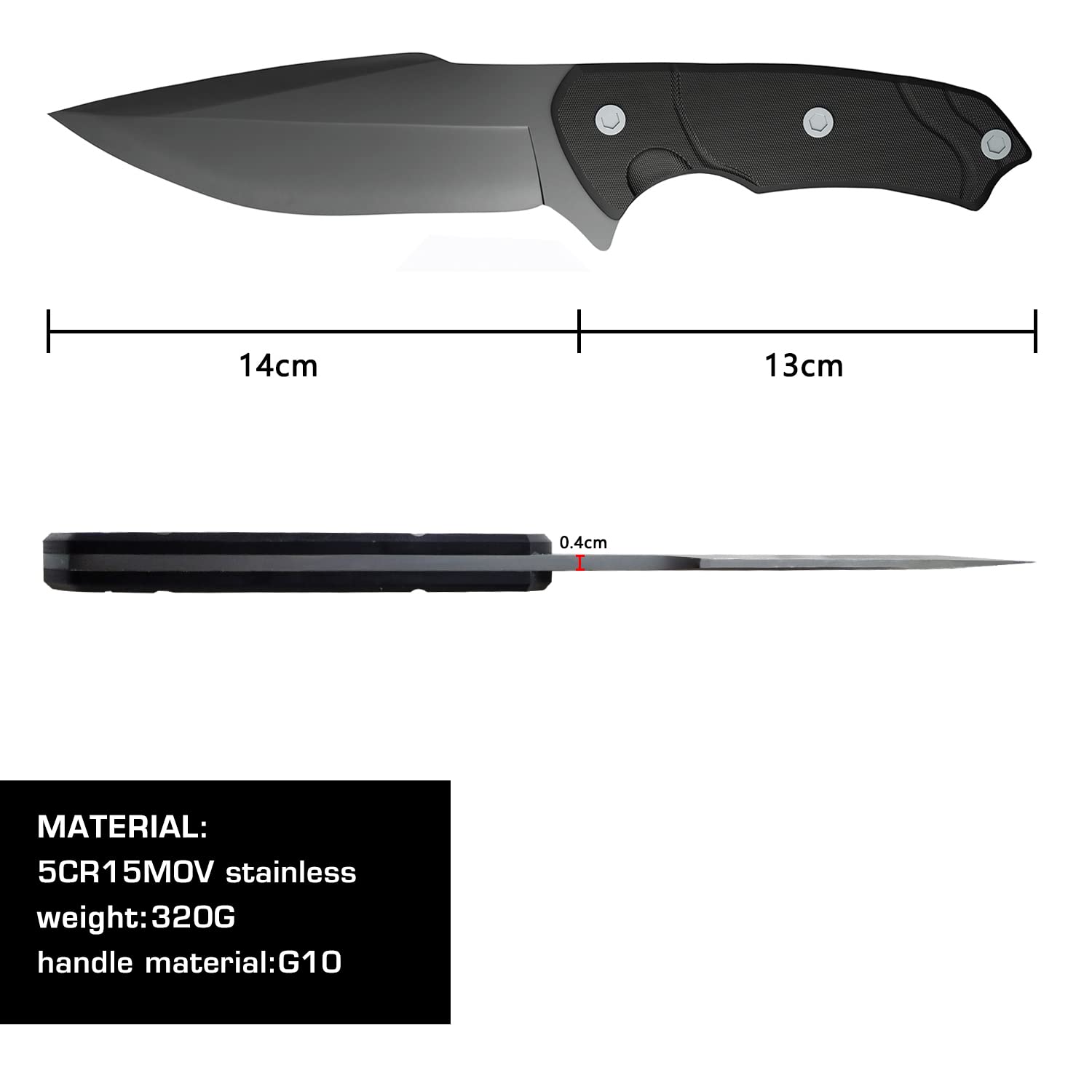 HARERUYO Fixed Blade Hunting Knife Outdoors Knife with Leather Sheath for Capming Survival Stainless Steel / 5.5 Inch Blade