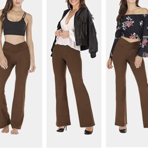 TOPYOGAS Women's Casual Bootleg Yoga Pants V Crossover High Waisted Flare Workout Pants Leggings Brown