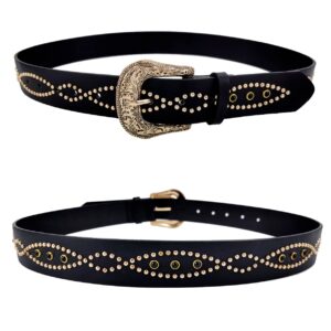 TOPACC Western Belts for Women Cowgirl Cowboy Rivet Studded Country Fashion Punk Belt for Jeans Black