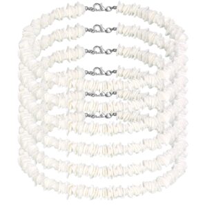 funtery 6 pcs white puka shell necklace hawaiian seashell necklace beach necklaces clam chips surfer necklace with 6 extended chain for men women(16 inch)