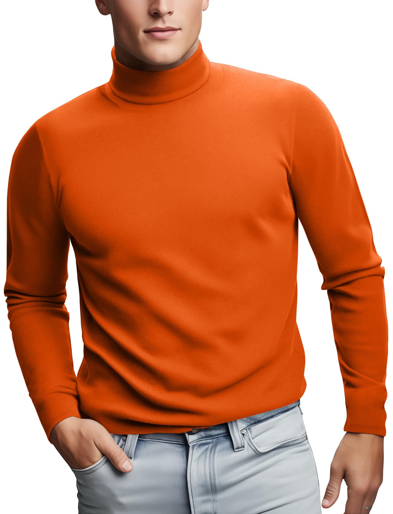 Zengjo Thermal Base Layer Men Turtlenck Long Sleeve(Orange,S)