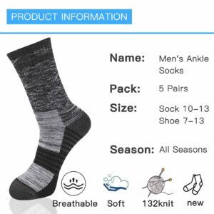 COOVAN Mens Hiking Socks Crew Outdoor Socks 5 Pairs Moisture Wicking Cushioned Athletic Boot Socks