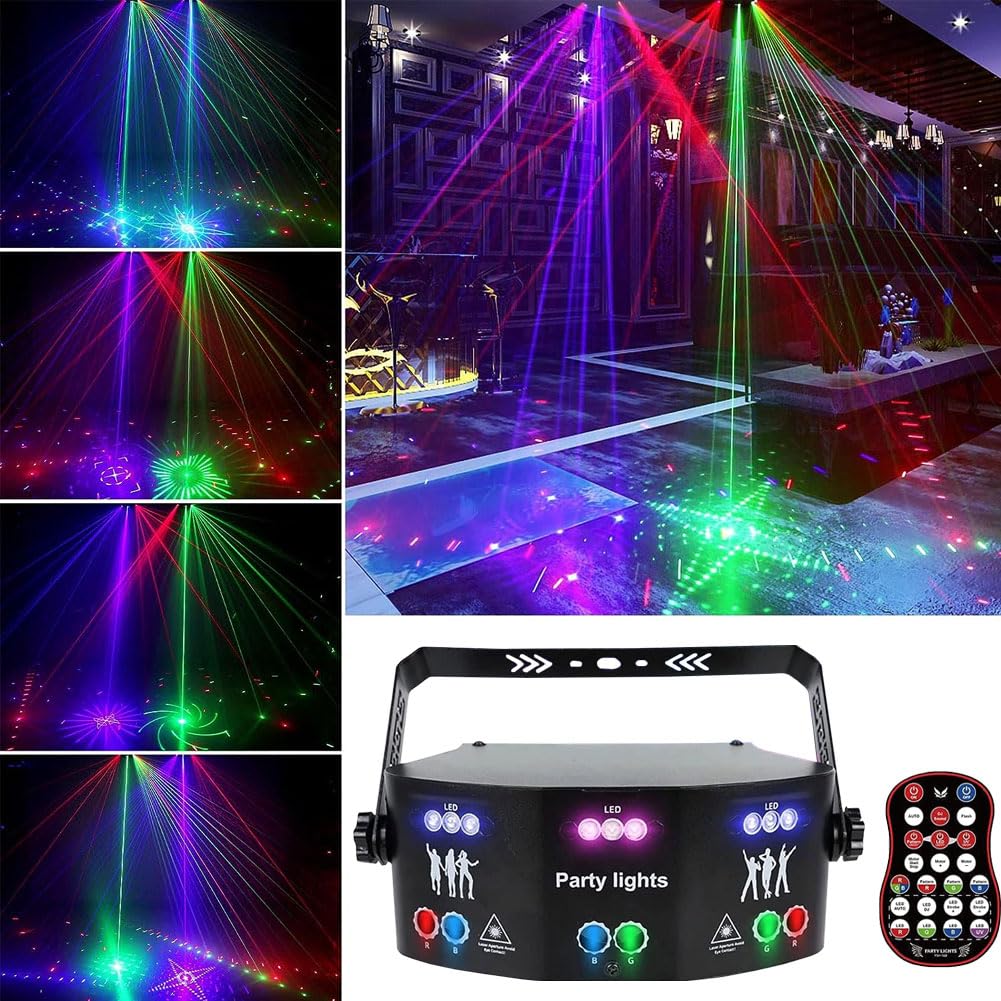 15 Eyes RGB Dj Disco Party Light Strobe Stage Lighting Effect LED Projector by DMX512 Control and Sound Activated Ravelight for Home Birthday Parties Karaoke KTV