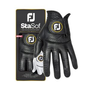 footjoy men's stasof golf glove, black, cadet medium, worn on left hand