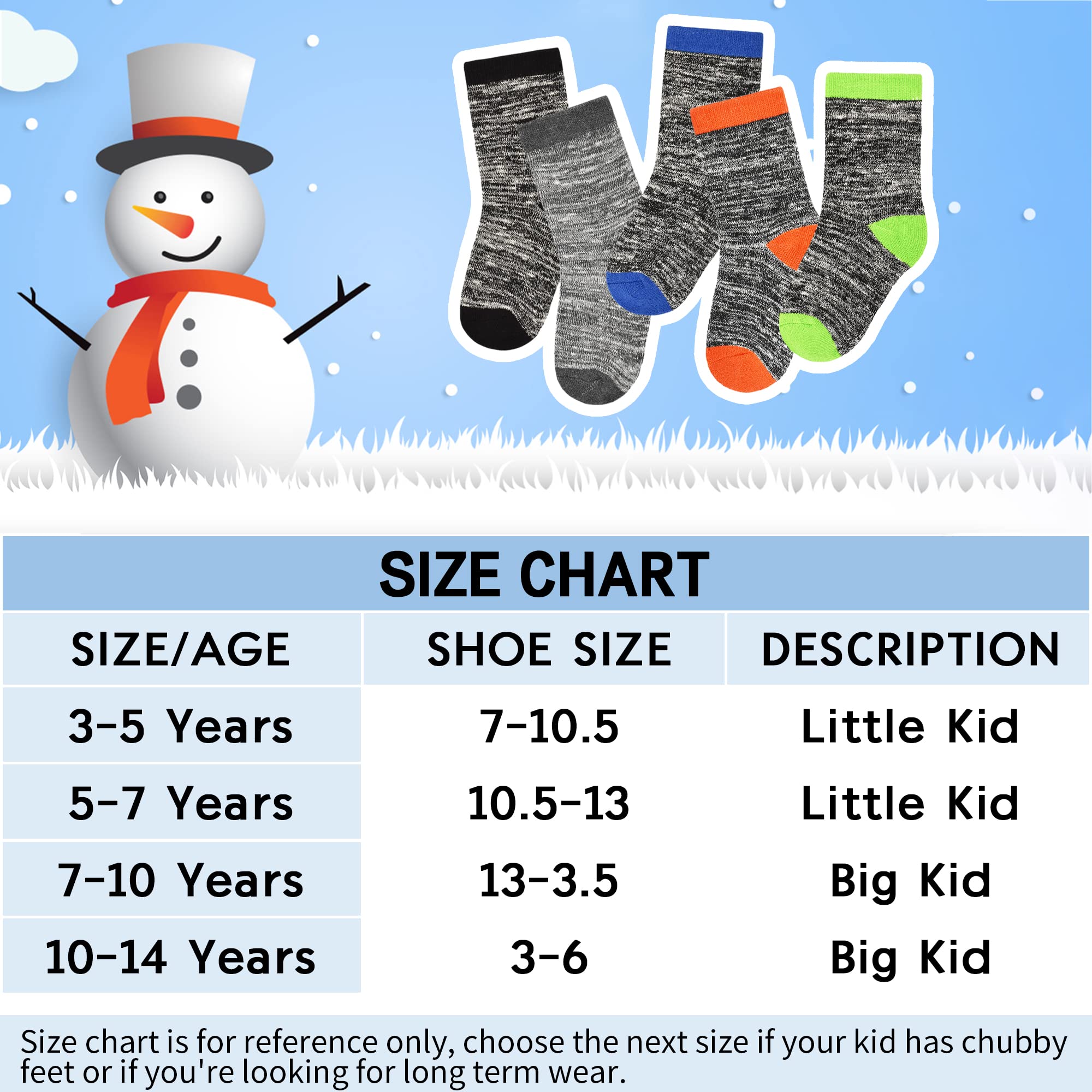 SPTRAMLE Boys Warm Socks, Kids Winter Crew Socks for Toddler Boys Girls(10-14 Years), 5 Pairs Thicken Thermal Half Cushion Mid Cut Socks