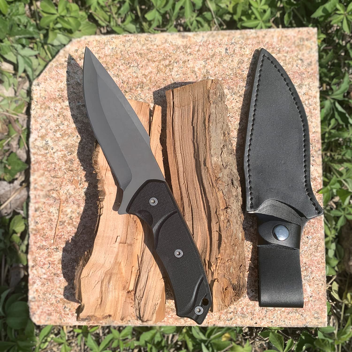 HARERUYO Fixed Blade Hunting Knife Outdoors Knife with Leather Sheath for Capming Survival Stainless Steel / 5.5 Inch Blade