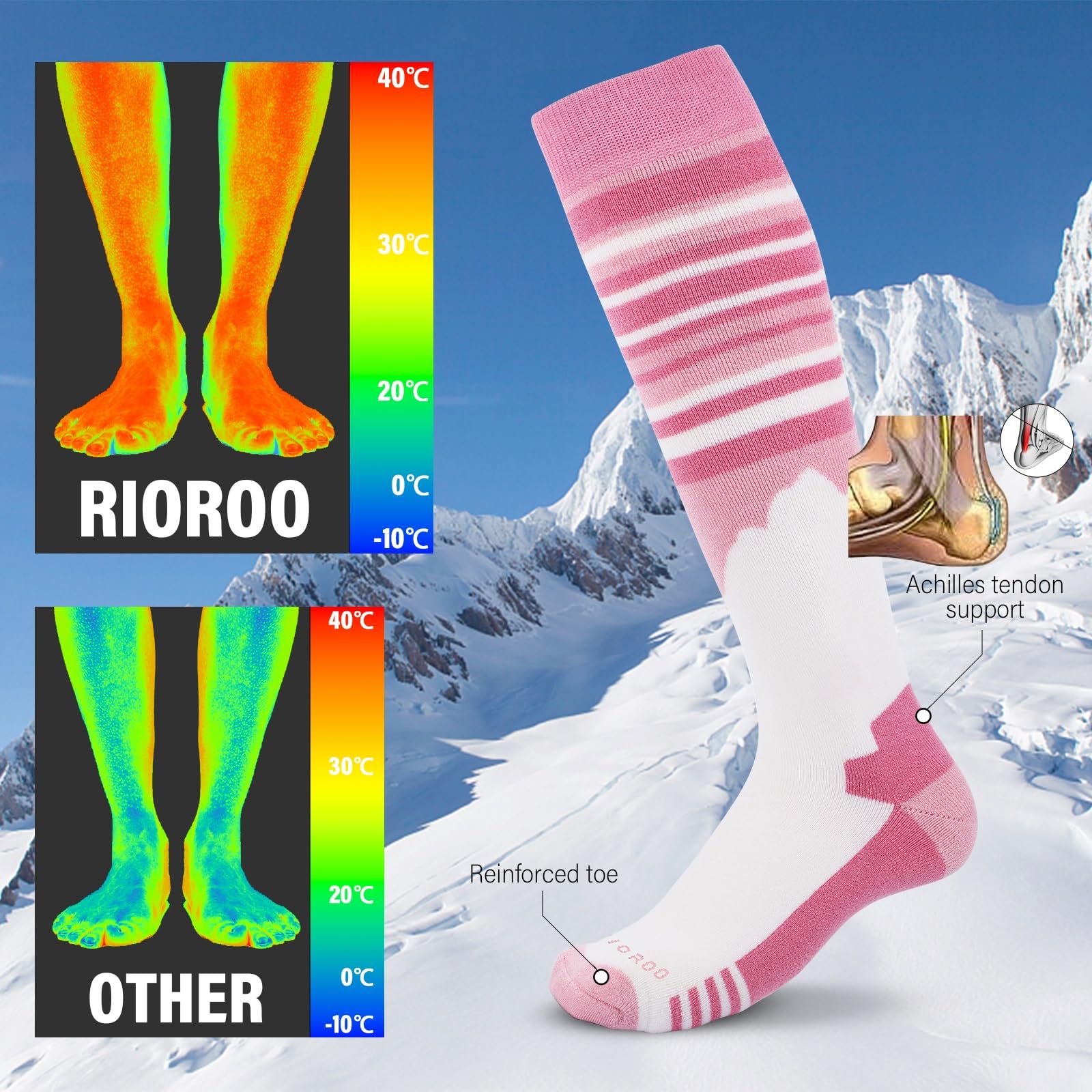 RIOROO Ski Socks Merino Wool,2/3 Pairs Pack Skiing and Snowboarding Socks For Men Women Youth,Winter Knee High Thermal Socks