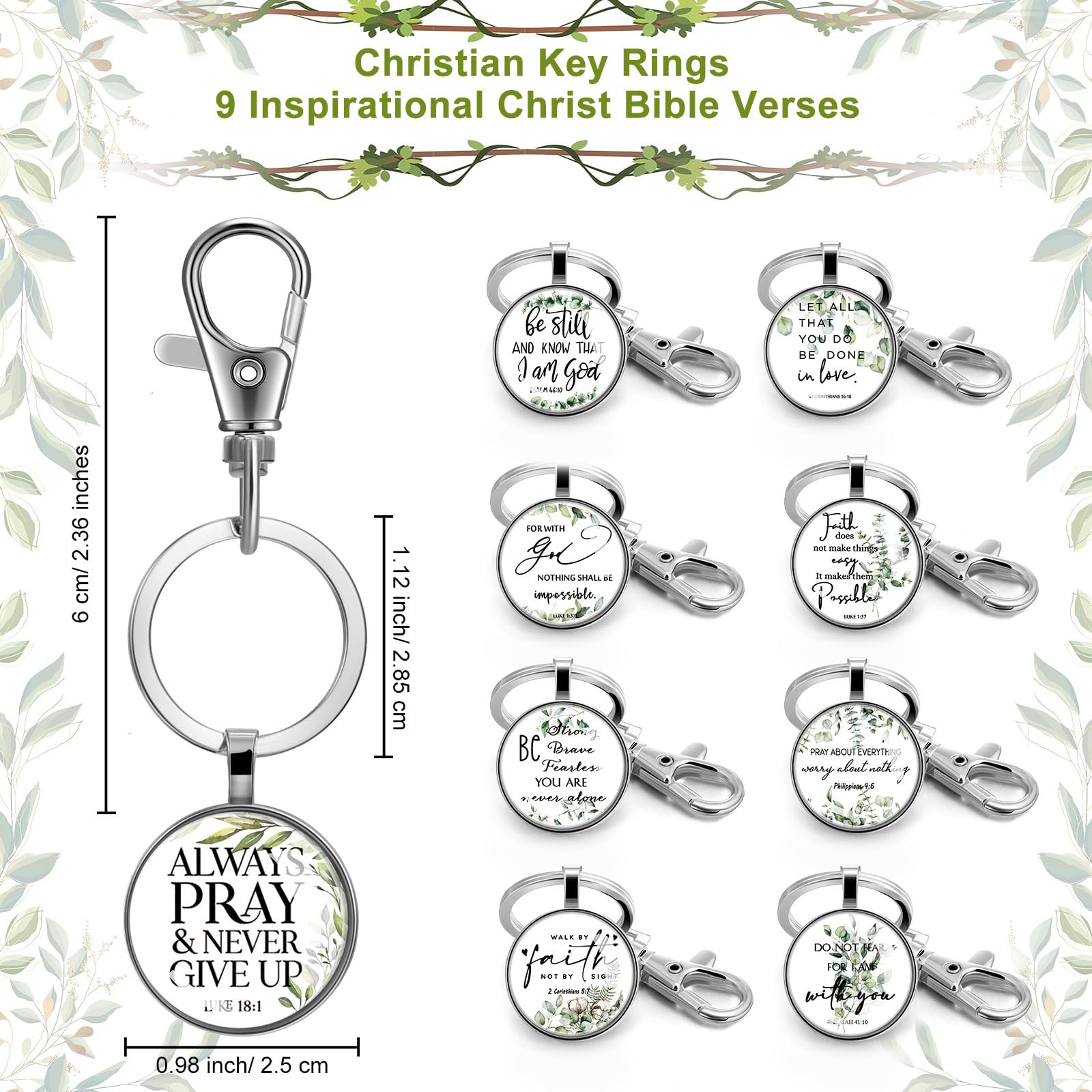 Fumete Christian Keychain Bulk Bible Verse Religious Keychain Scripture Quote Inspirational Gifts Supplies for Men Women(Leaf Style, 36 Pcs)