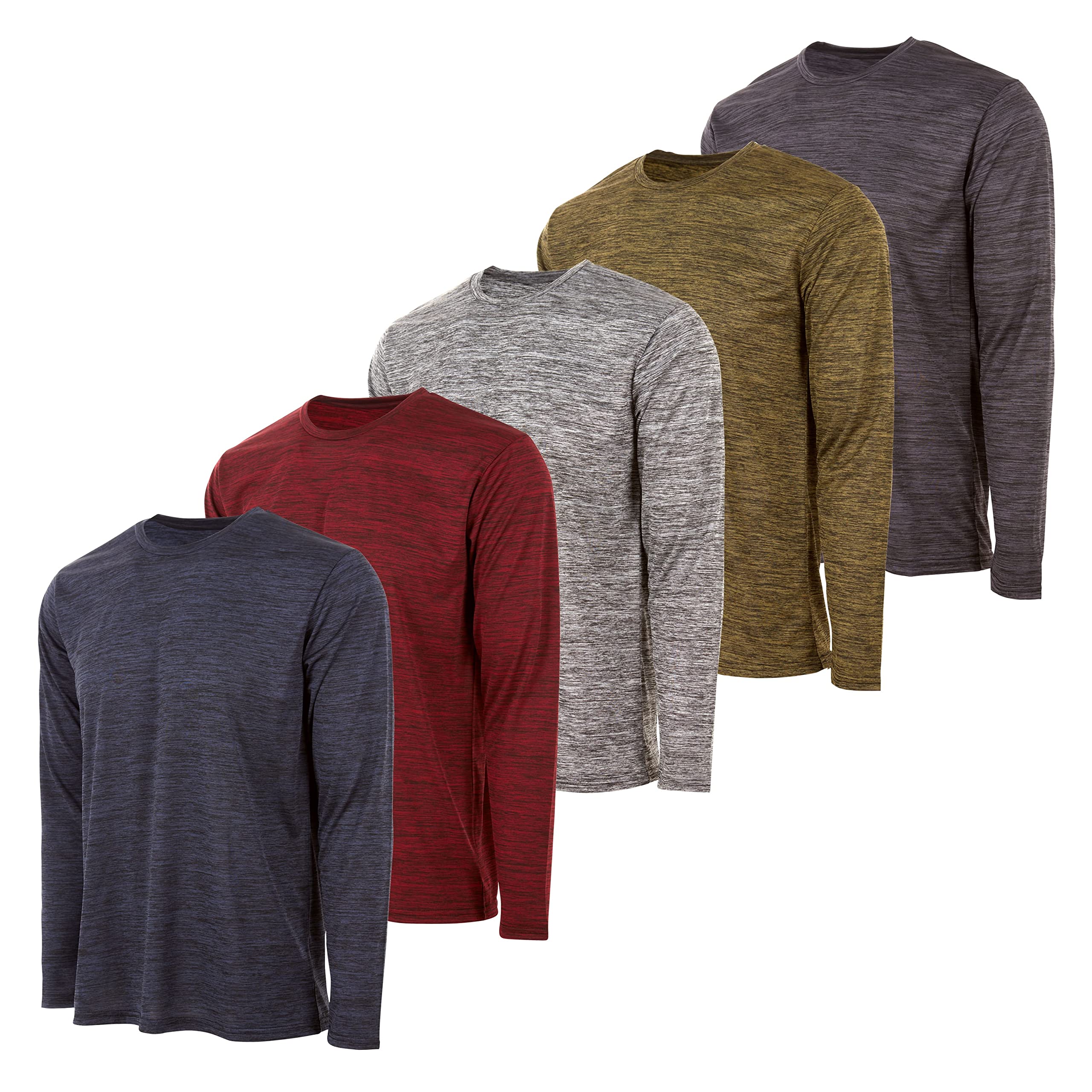 Essential Elements Mens Active T-Shirt - Quick-Dry Athletic Workout Training Crew Neck Long Sleeve Top 5 Pack