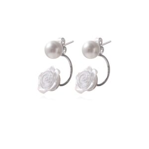 reffeer solid 925 sterling silver pearl jacket cuff earrings wraps for women pearl front back stud earrings