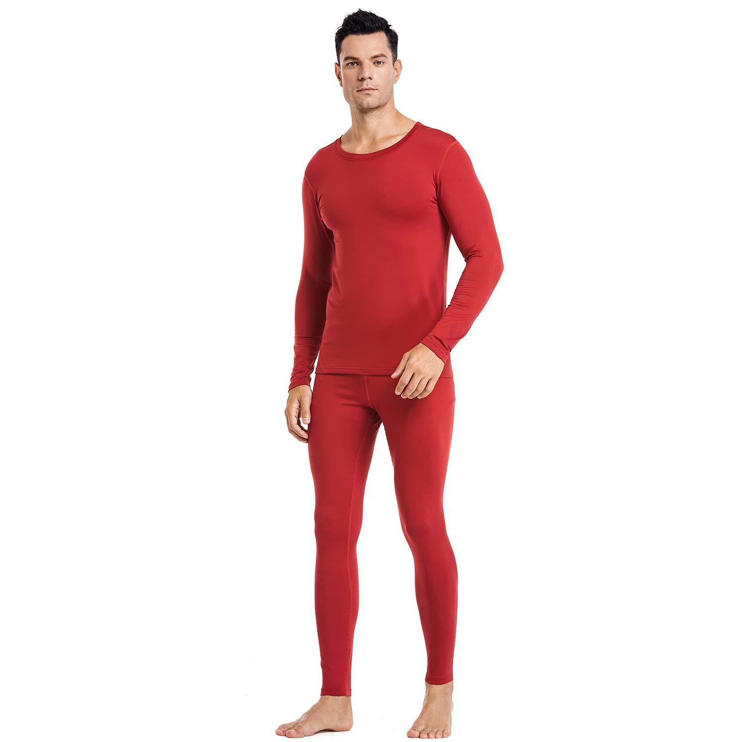 PISIQI Thermal Underwear Men Ultra-Soft Long Johns Set with Fleece Lined Base Layer Winter Skiing Warm Top & Bottom Red