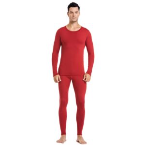 pisiqi thermal underwear men ultra-soft long johns set with fleece lined base layer winter skiing warm top & bottom red