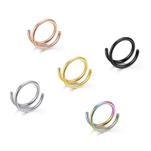 BOPREINA 10pcs 20G Double Nose Rings Hoop for Single Piercing Nose Hoop Stainless Steel Double Hoops Twist Spiral Nose Ring Nostril Piercing Jewellery for Women Men 6-10mm