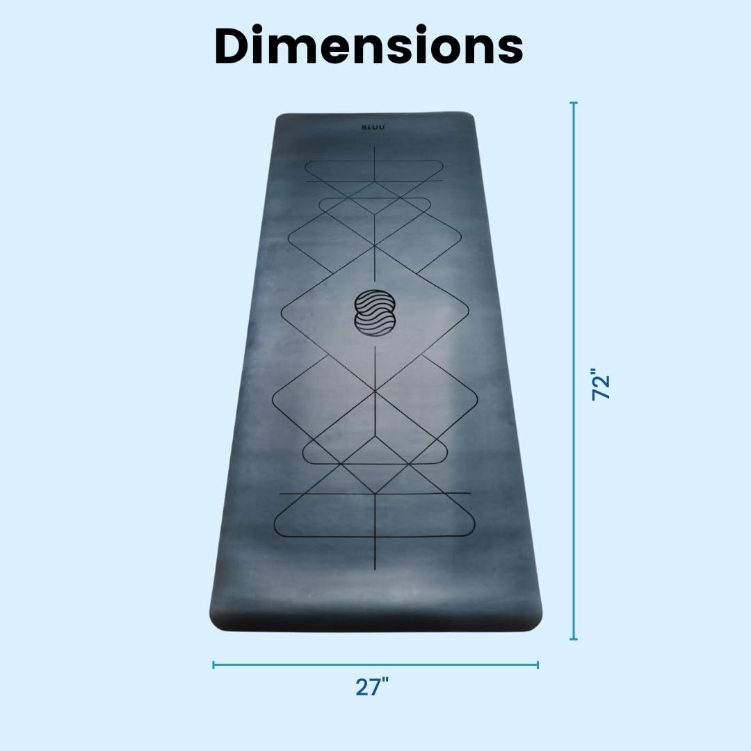 Bluu Yoga Aligner Mat with Bluu Alignment System,Superior Grip,Anti-Slip Yoga Mat,Natural Rubber,6mm Thick Mat for Yoga,Blue, Black, Gray,Bikram Yoga Mat,Pro Yoga Mat with AsanaAlign (Black)