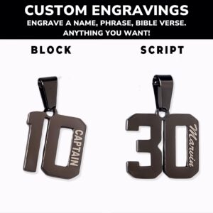 Custom Engraved Black Number Necklace - Jersey Number Pendant for Athletes - Personalized Sports Jewelry (19)