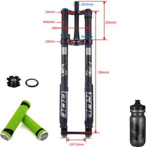 BOLANY Downhill Mountain Bike Air Suspension Front Fork Double Shoulder Inverted Aluminum Alloy Thru-Axle Boost Spacing 15 * 110mm Fork Fit for Disc Brake 26/27.5/29 Inch Tire (Tapered Steerer)