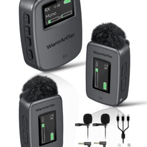 2.4G Wireless Lavalier Microphone, Dual Lavalier Lapel Mic 2 Transmitters and 1 Receiver Noise Reduction for DSLR Camera, Recording YouTube, Vlogs