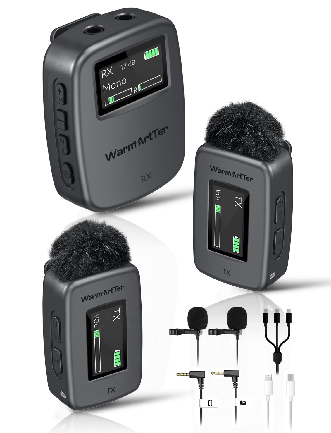 2.4G Wireless Lavalier Microphone, Dual Lavalier Lapel Mic 2 Transmitters and 1 Receiver Noise Reduction for DSLR Camera, Recording YouTube, Vlogs