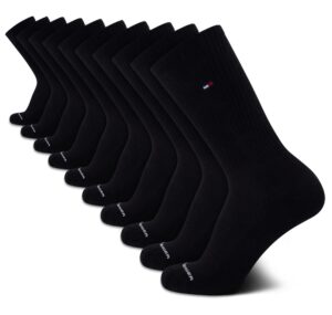 tommy hilfiger men's athletic socks - cushioned crew socks (10 pack), size 7-12, pure black