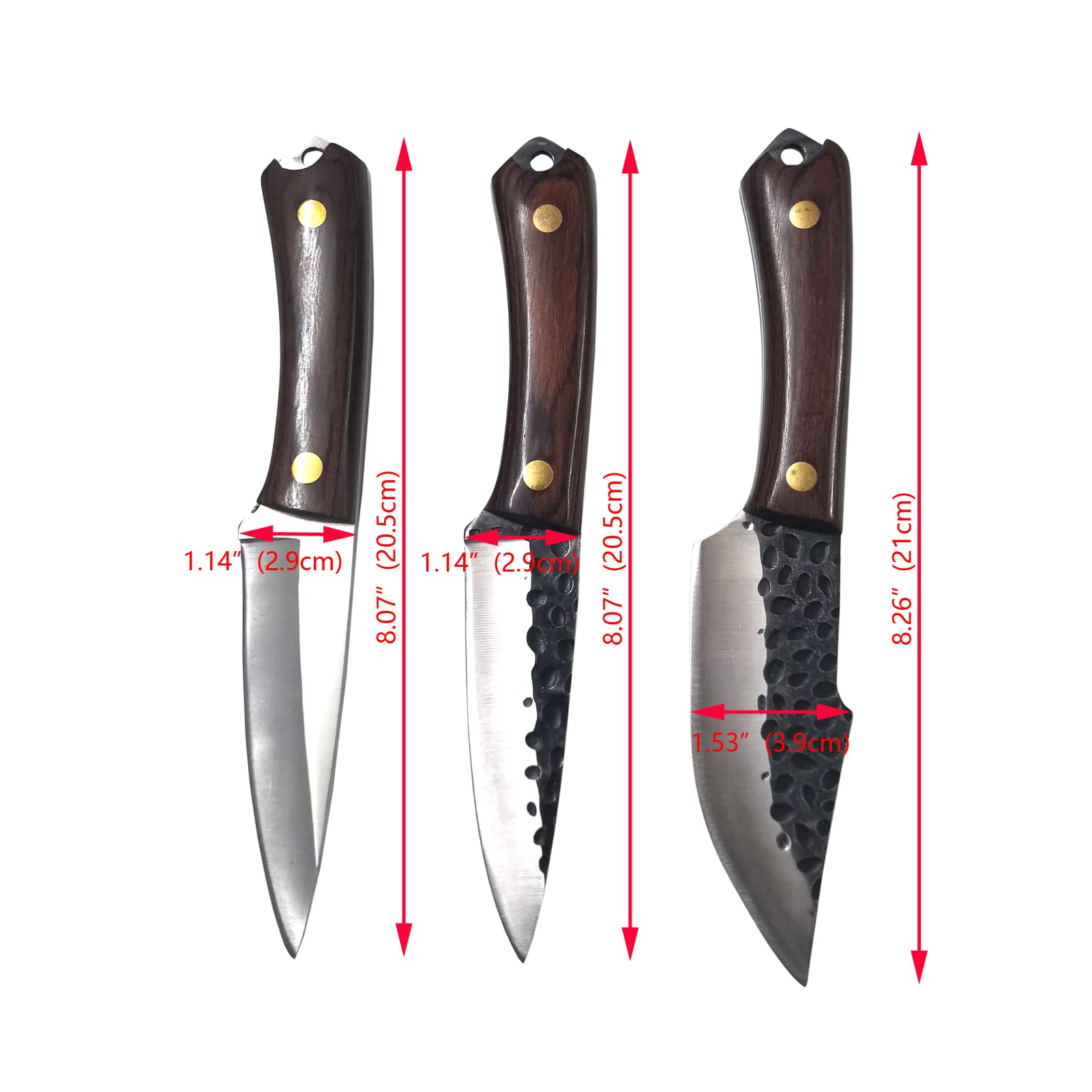 CHYI-GOGO Kitchen tools 3pcs kitchen knife set, Hand forged chef's knife. Suitable for camping barbecue, outdoor hunting knife, kitchen. (3 knives and knife bags)