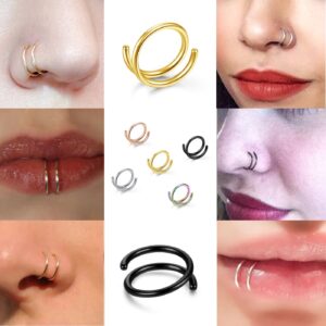 BOPREINA 10pcs 20G Double Nose Rings Hoop for Single Piercing Nose Hoop Stainless Steel Double Hoops Twist Spiral Nose Ring Nostril Piercing Jewellery for Women Men 6-10mm