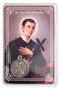 laminated st gerard pregnancy prayer card - catholic holy card for patron saint of fertility and motherhood, includes st gerard medal for pregnancy, wallet size prayer card