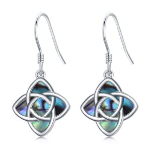 twoowl abalone celtic witch knot earrings 925 sterling silver celtic dangle drop earrings celtic jewelry irish gift for women girlfriends mom wife