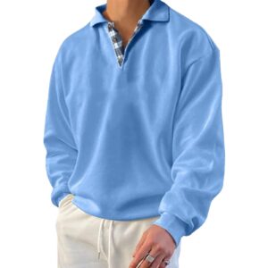 opomelo men's long sleeve pullover polo shirts-casual loose fit sweatshirts v neck tops blue