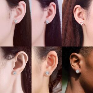 6 Pairs Simulated Diamond Stud Earrings for Women Hypoallergenic Sterling Silver CZ Stud Earring Set Cubic Zirconia Stud Earrings 14K White Gold Plated