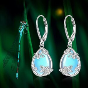 Dragonfly Moonstone Earrings for Women Filigree Earrings Teardrop Lever Back S925 Sterling Silver Moonstone Jewelry