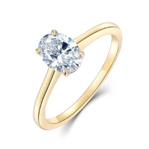 wsx 10k yellow gold oval engagement rings with 1ct moissanite for women solitaire unique wedding promise rings size 8