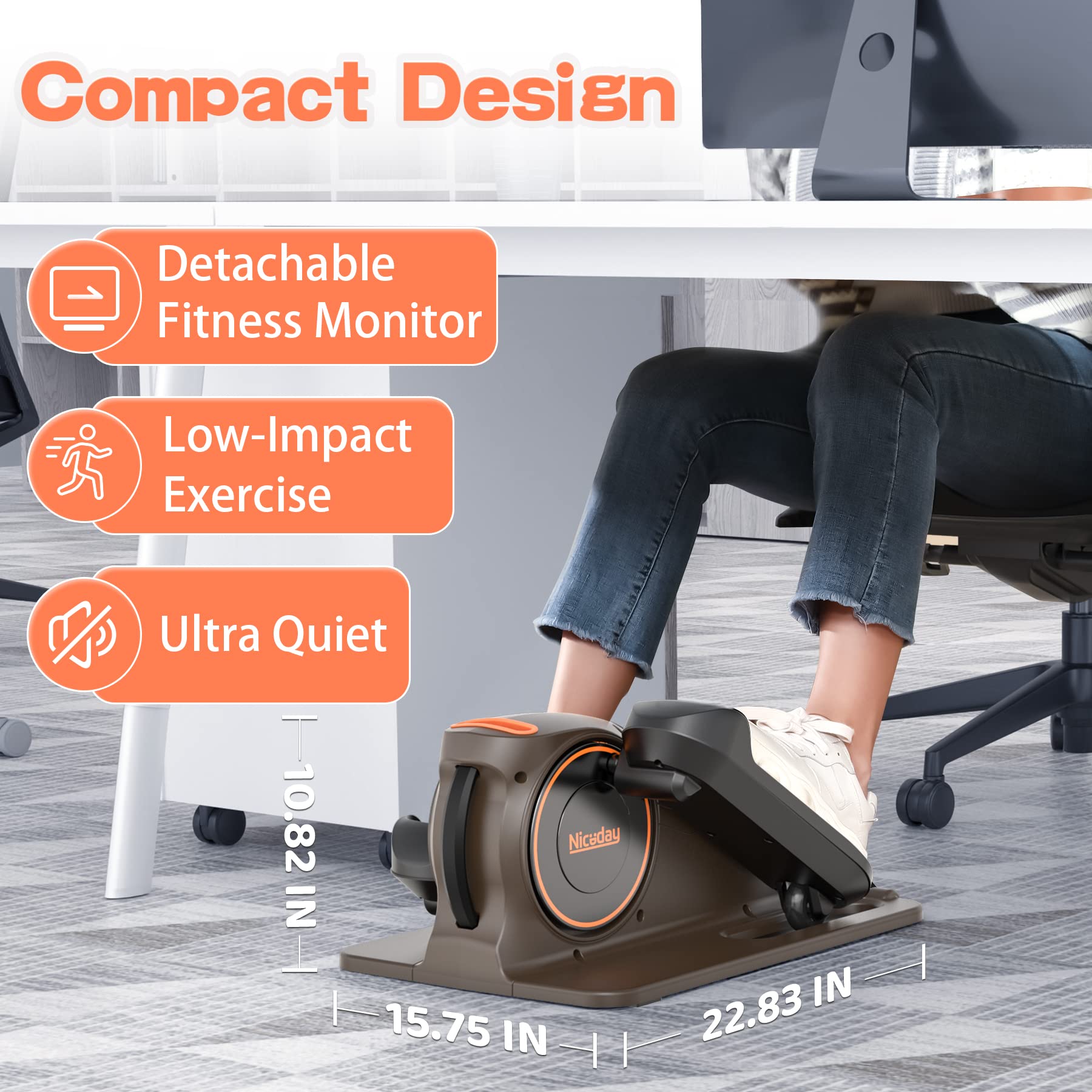 Niceday Under Desk Elliptical, Ellipse Leg Exerciser with Fully Assembled, Manual Quiet Seated Elliptical, 8 Adjustable Resistance, Bluetooth Foot Pedal Exerciser, Exerciser for Seniors