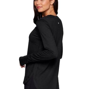 RBX Active Women's Yoga Tunic Super Soft Long Sleeve Crewneck Tee F22 Black Heather XL