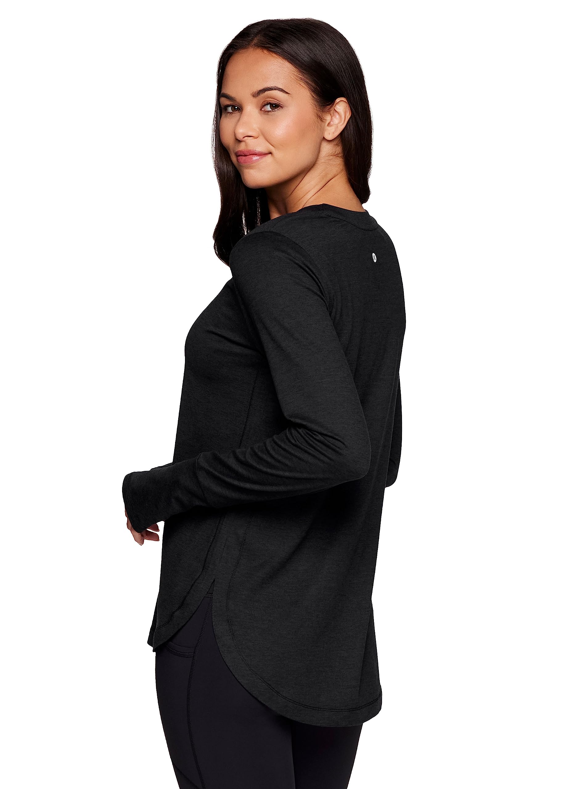 RBX Active Women's Yoga Tunic Super Soft Long Sleeve Crewneck Tee F22 Black Heather XL