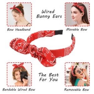 TOBATOBA 6 Pack Knotted Bow Headbands - Bunny Ears Top Knot Wire Headbands for Women, Girls, and Kids - Hair Accessories with Bandanas