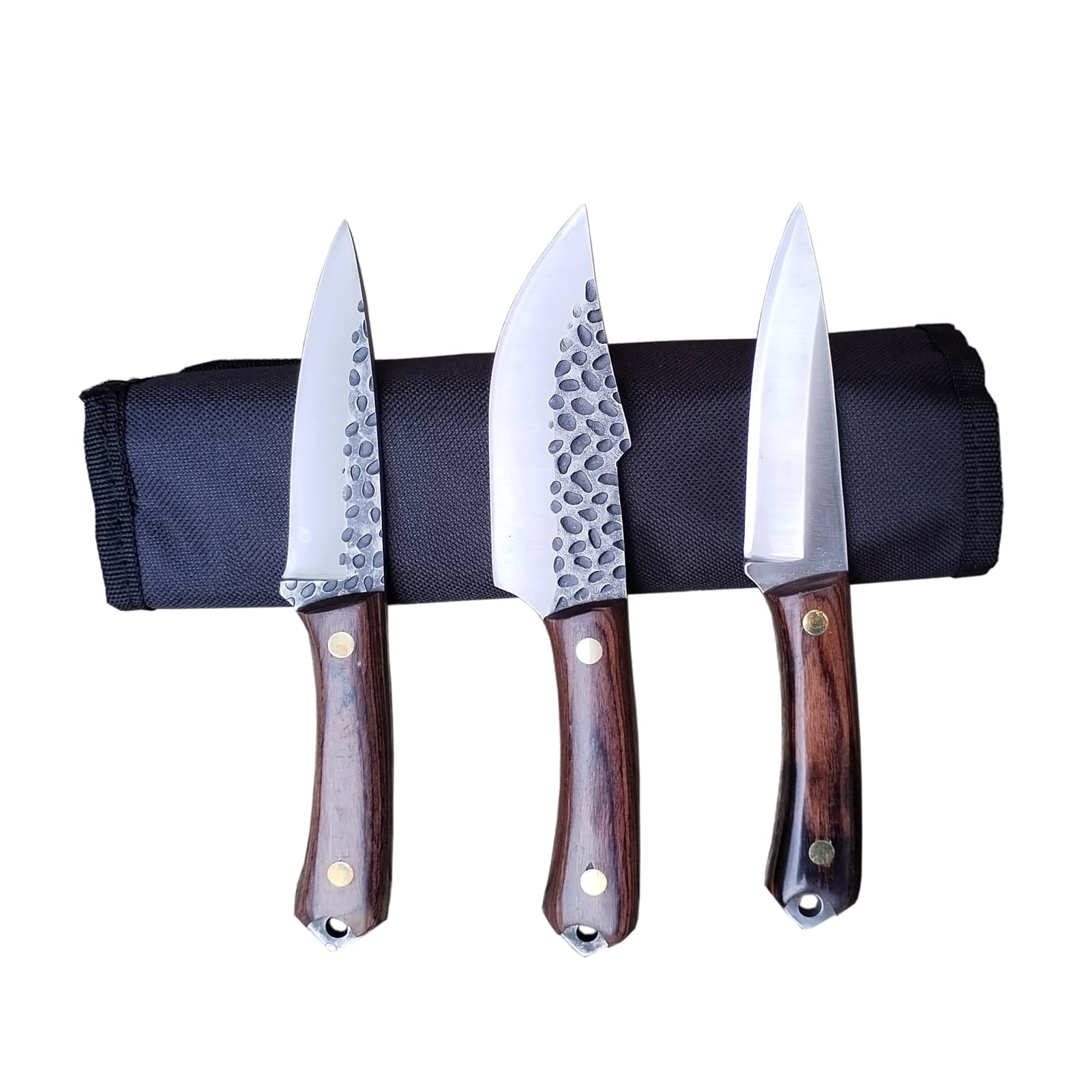 CHYI-GOGO Kitchen tools 3pcs kitchen knife set, Hand forged chef's knife. Suitable for camping barbecue, outdoor hunting knife, kitchen. (3 knives and knife bags)