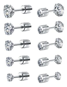 earrings for women cubic-zirconia surgical-stainless-steel - hypoallergenic cz stud set ear rings 20g helix cartilage tragus girl jewelry fake diamond cartilage