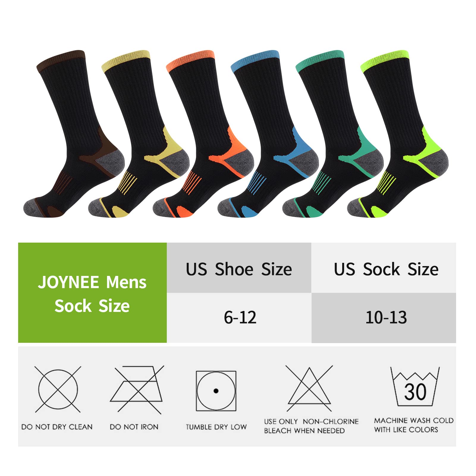 JOYNÉE Mens Athletic Crew Socks for Men Cushion Casual Running Sports Workout Sock 6 Pack,Black2,Sock Size 10-13