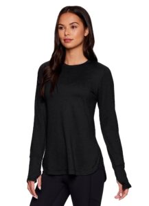 rbx active women's yoga tunic super soft long sleeve crewneck tee f22 black heather xl